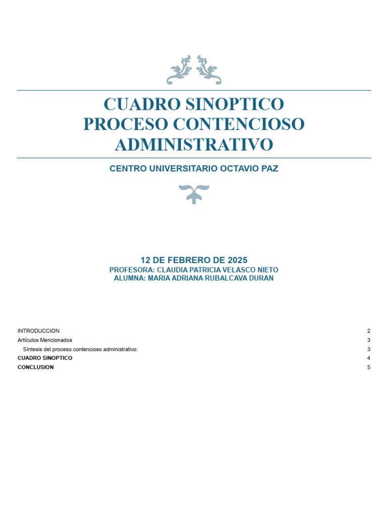Cuadro Sinoptico Proceso Contencioso Administrativo | PDF | Ley administrativa | Jurisdicción