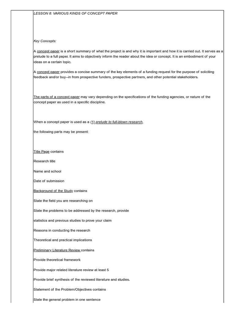 Types of Concept Papers Explained | PDF | Goal | Evaluation