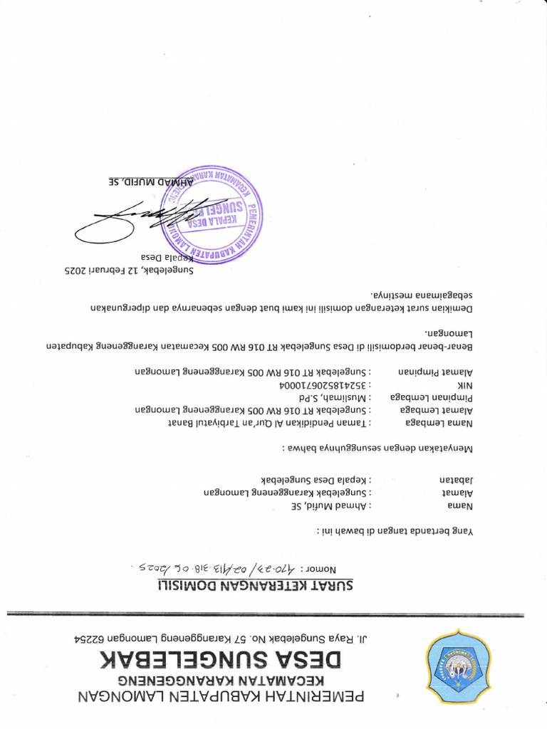 SURAT DOMISILI TPQ | PDF