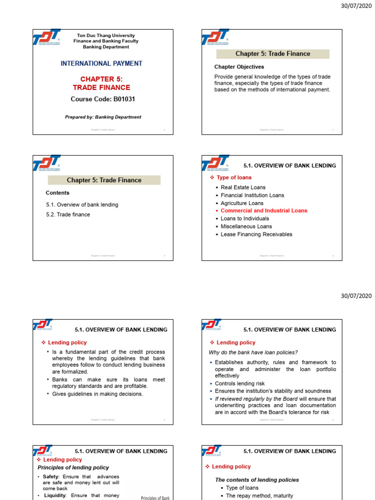 B01031 - Chapter 5 - Trade Finance | PDF | Loans | Banks