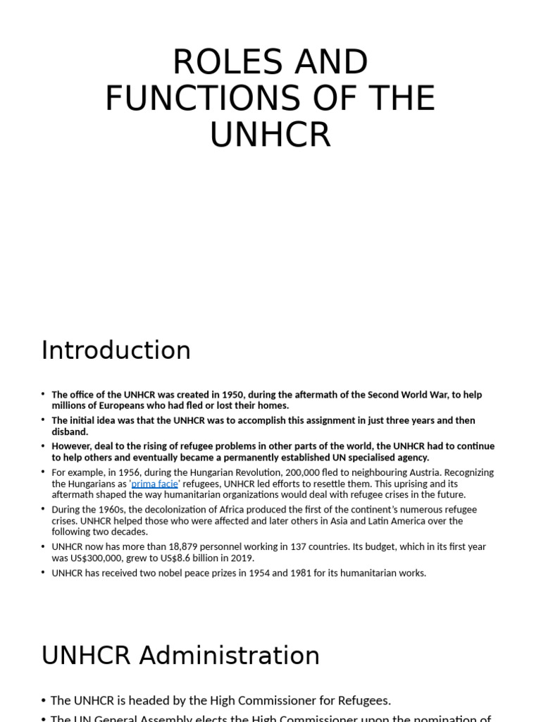 Roles and Functions of The UNHCR | PDF | United Nations High ...