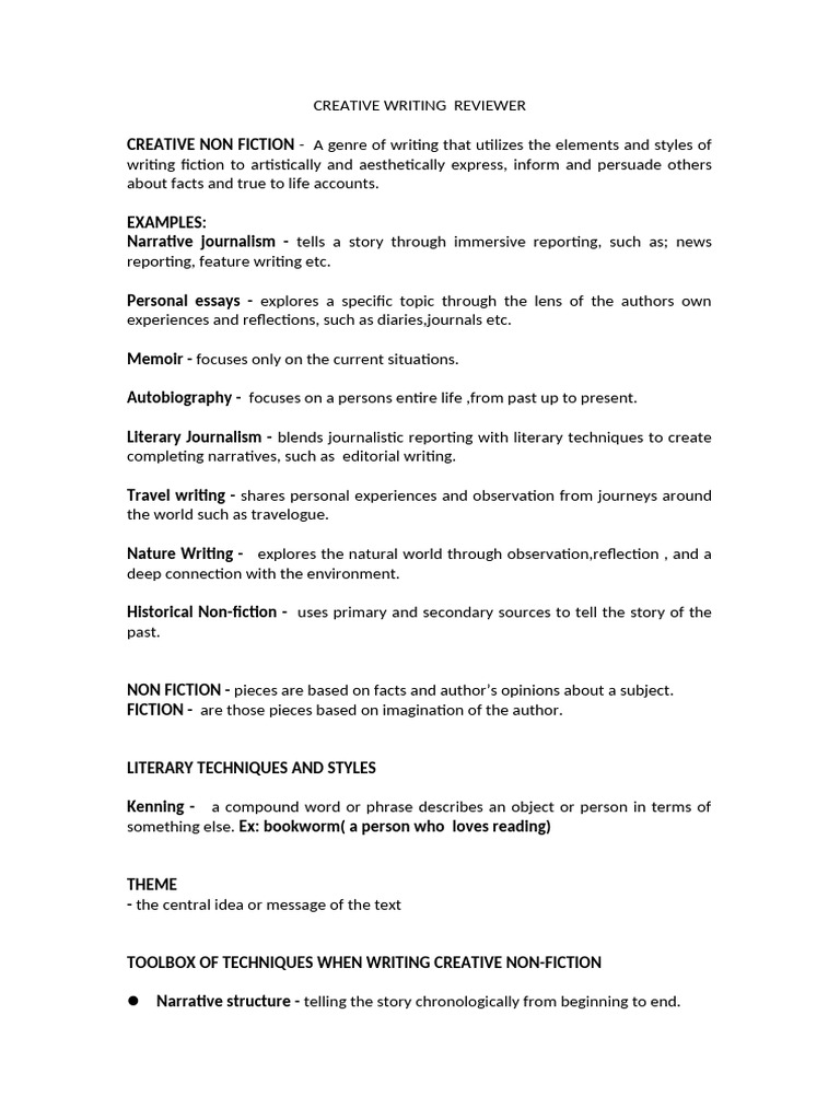 CREATIVE WRITING REVIEWER | PDF | Creative Nonfiction | Narrative