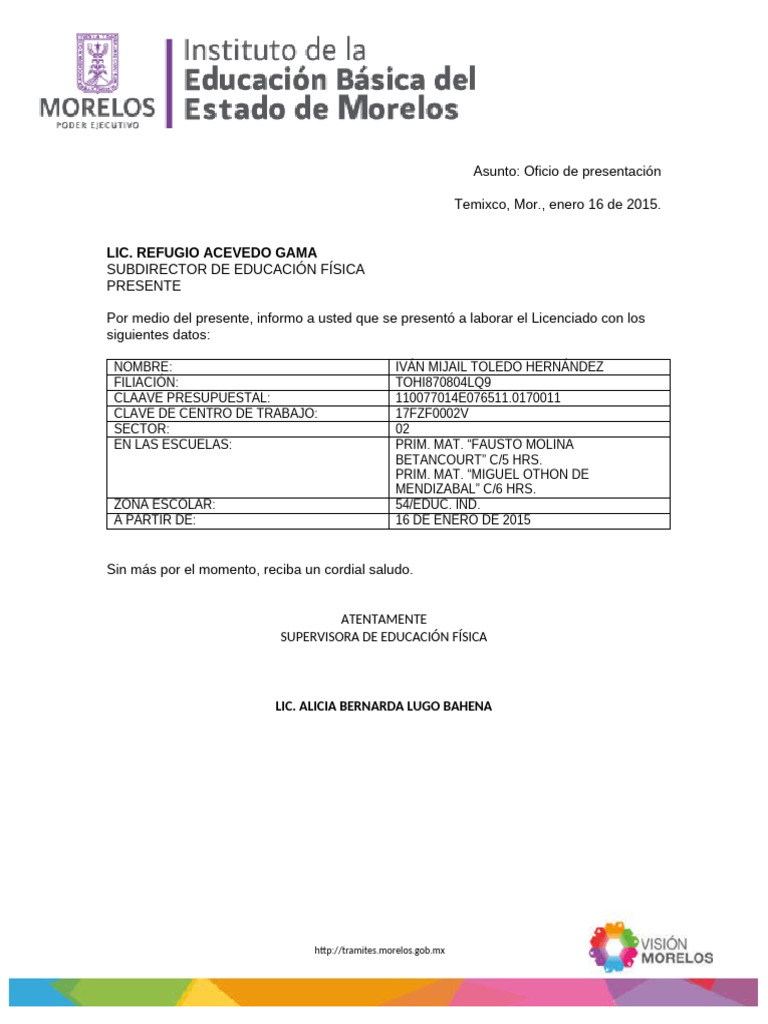 Oficio de Presentación | PDF