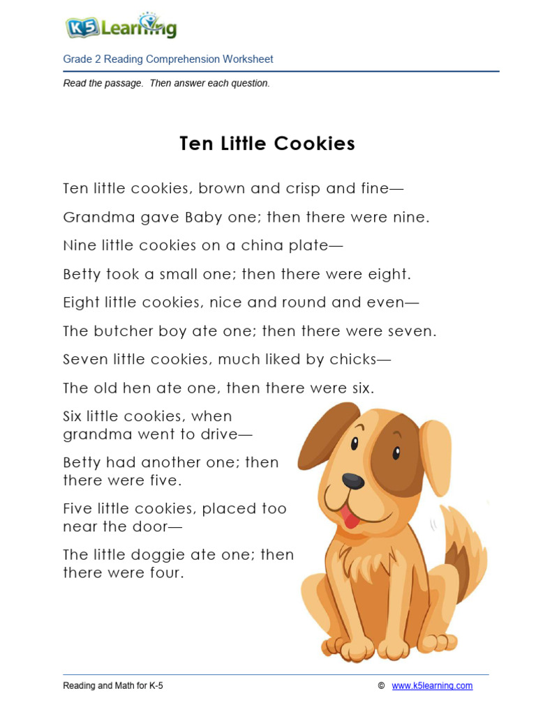 Grade 2 Cookie Reading Worksheet | PDF
