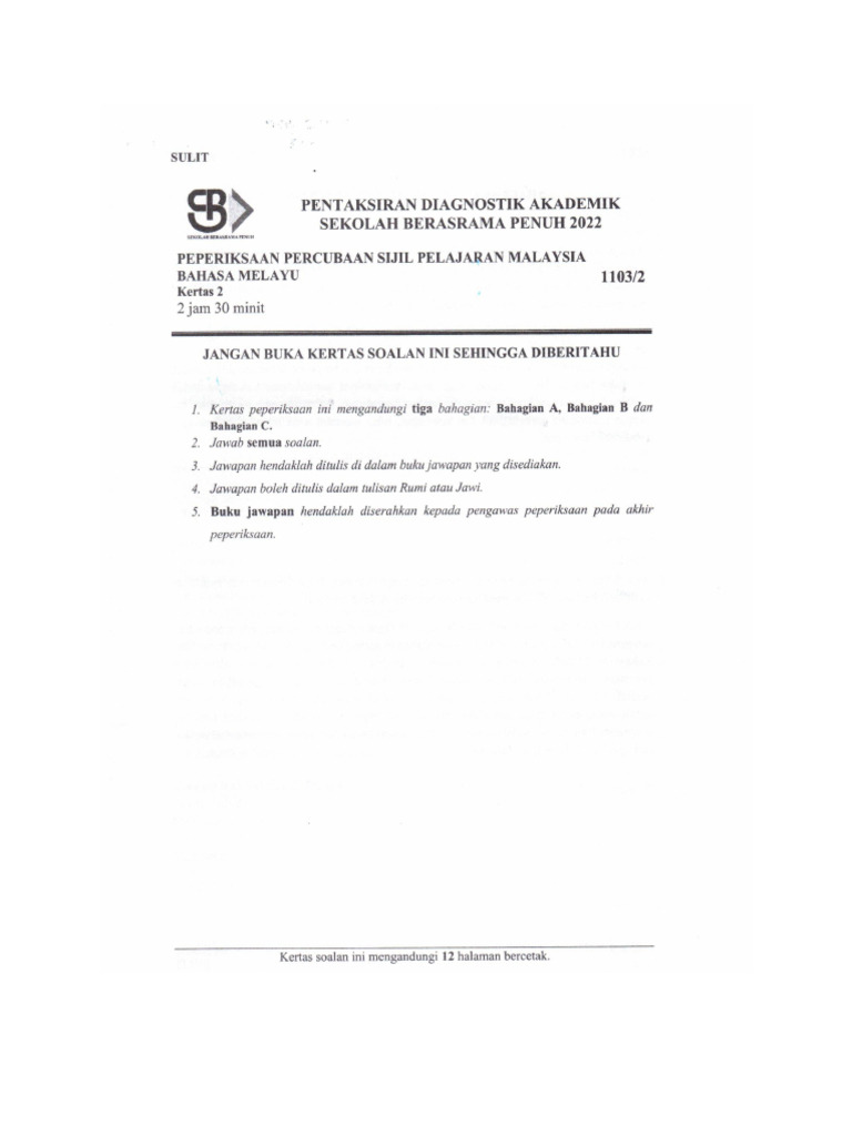 Bahasa Melayu K2 2022 SBP | PDF