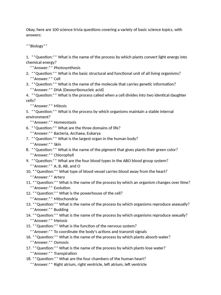 For Content Science Quiz | PDF | Chemistry | Nature