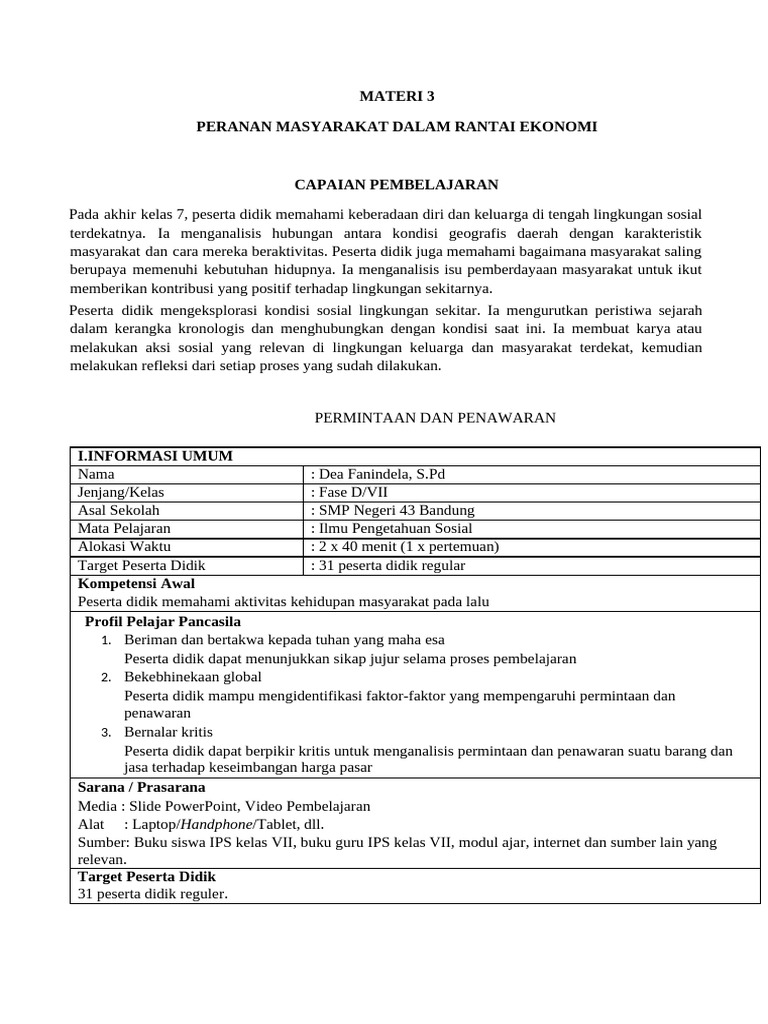 Modul Ajar Permintaan Dan Penawaran | PDF