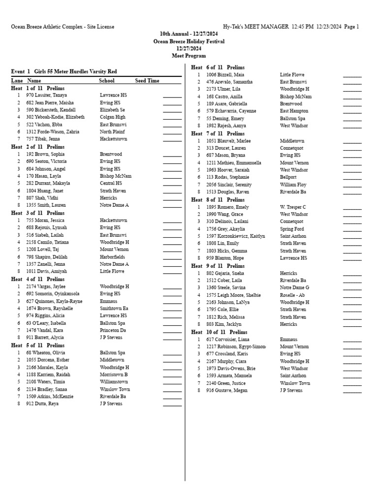 2024 OB Holiday HS Heat Sheets | PDF