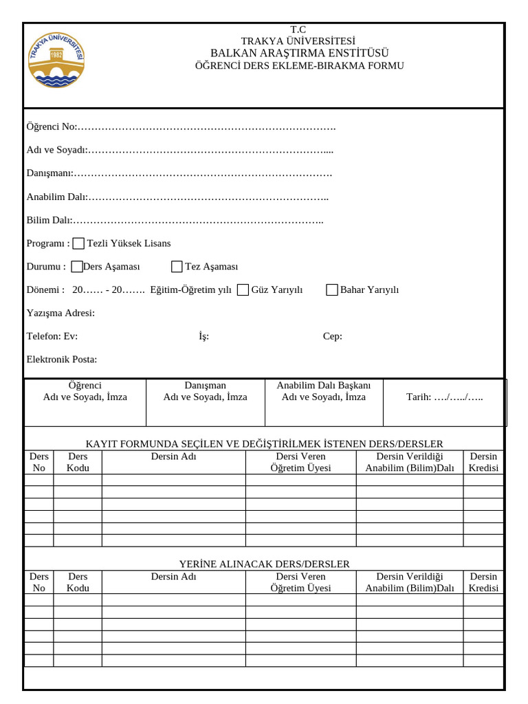 ders-ekleme-birakma-formu | PDF