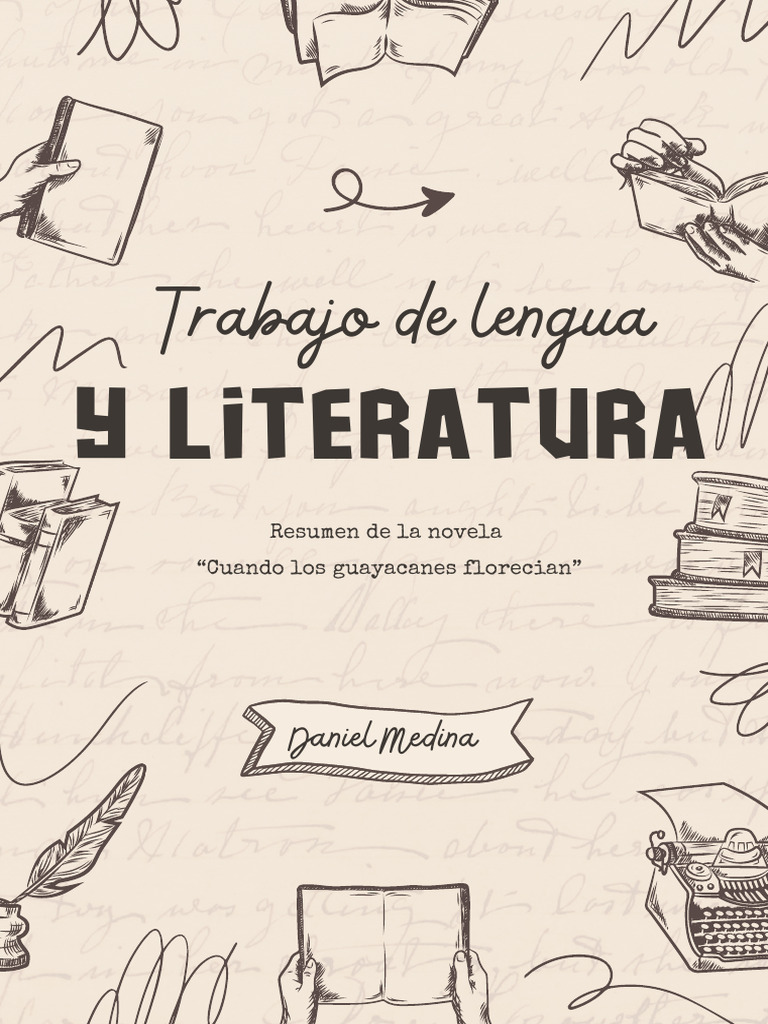 Documento A4 Portada de Lengua y Literatura Papel Ilustrado a Mano Beige y Marrón | PDF