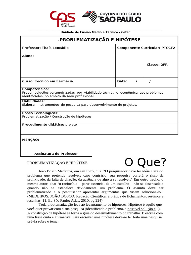Problematização e Hipóteses no TCC | PDF