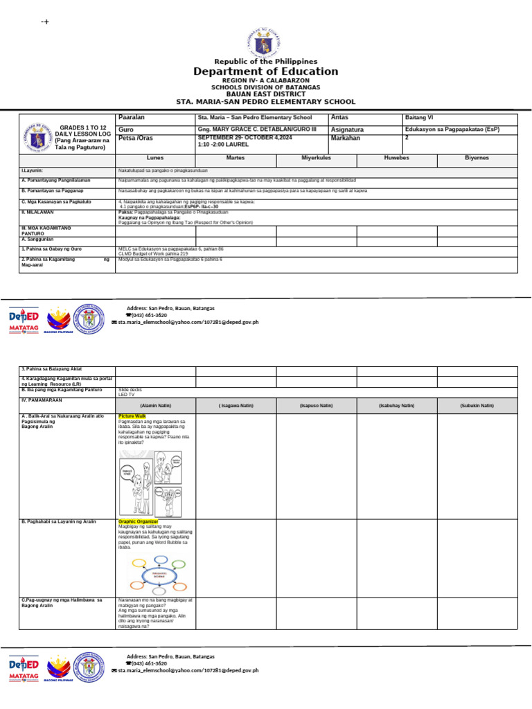 EsP 6 Week 1 Q 2 | PDF
