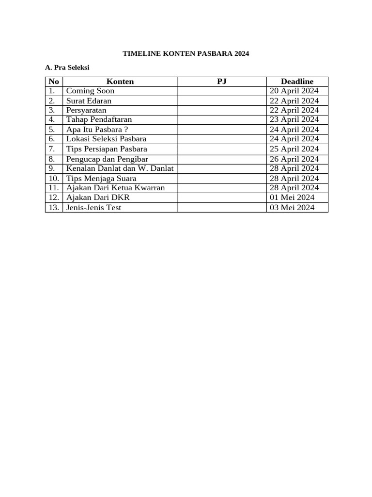 Timeline Konten Pasbara 2024 | PDF
