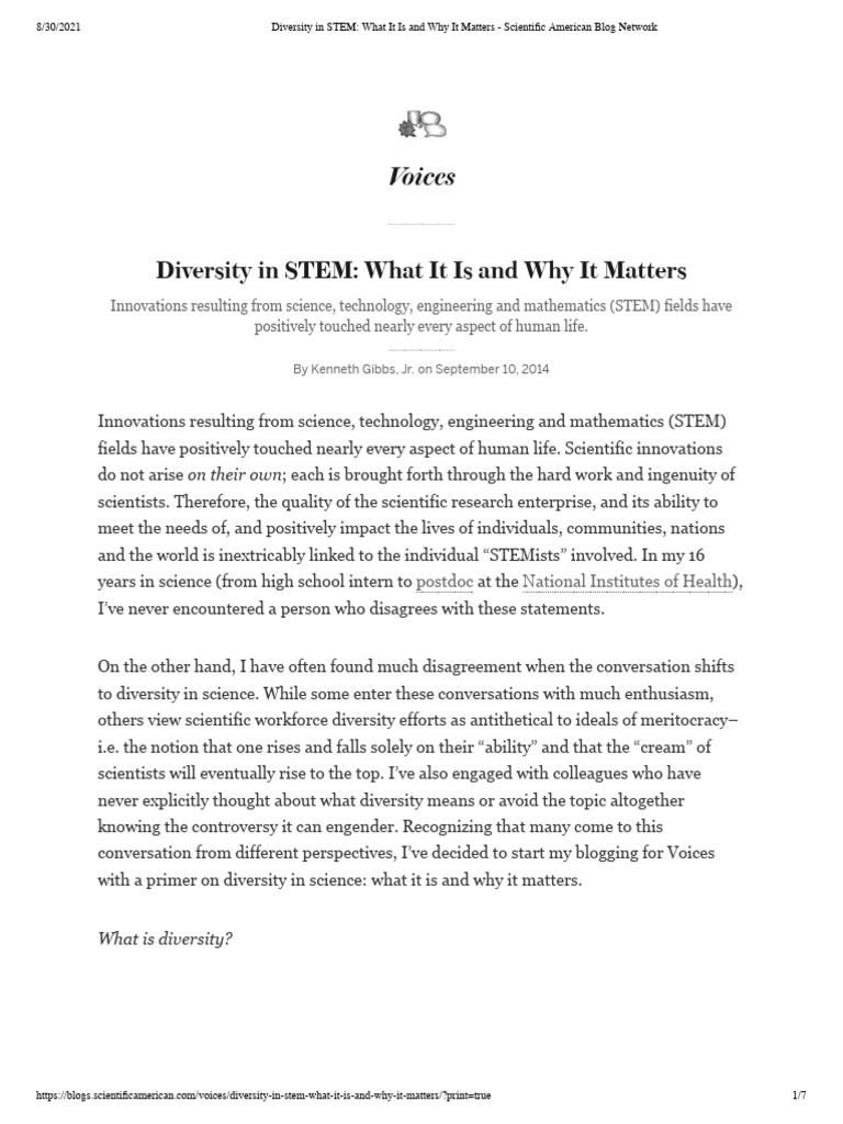 Importance of Diversity in STEM | PDF | Science | Science, Technology ...