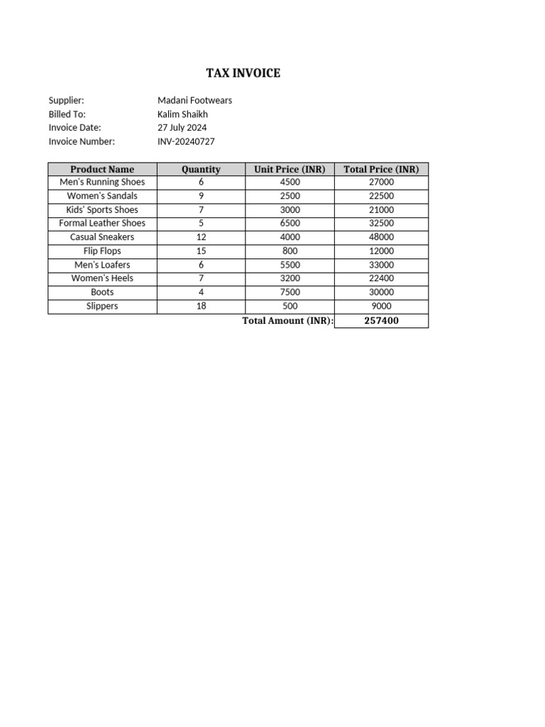Footwear Invoice Real Look | PDF