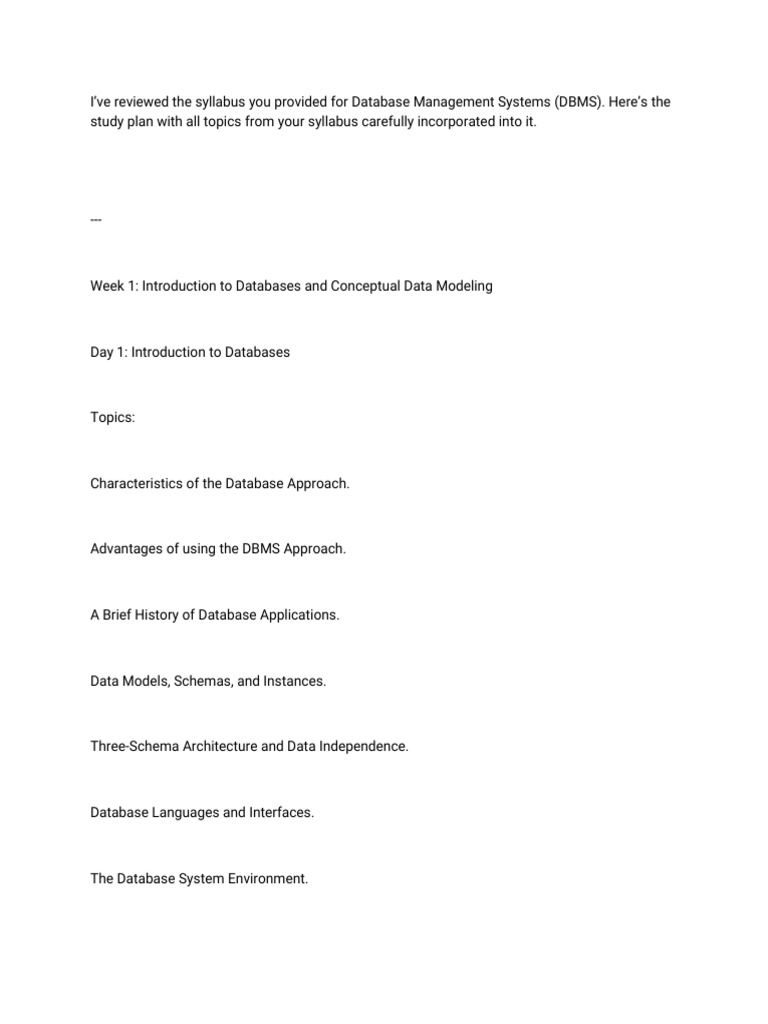 study plan to accomplish database management system | PDF | Databases | Relational Database