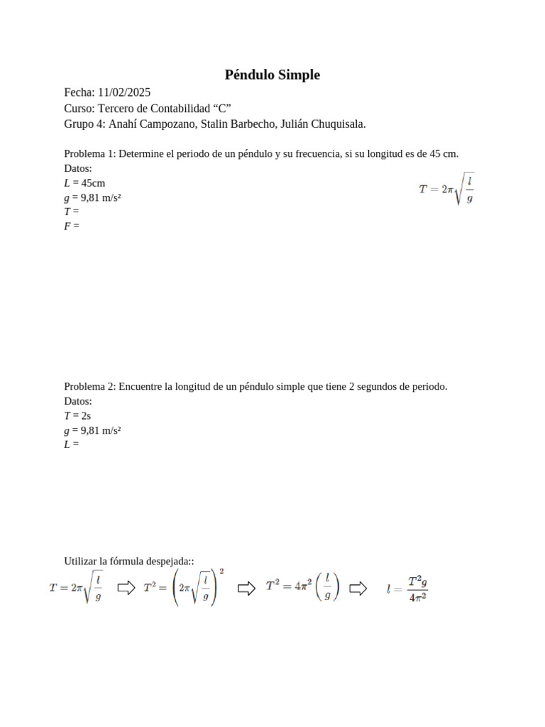Actividad Péndulo Simple | PDF