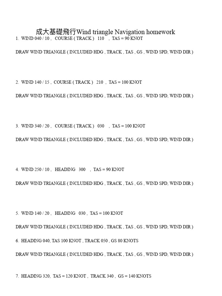 HW - Wind Triangle | PDF | Airspeed | Navigation