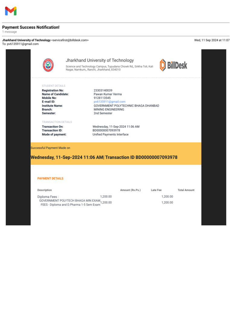 Payment Confirmation for Student | PDF