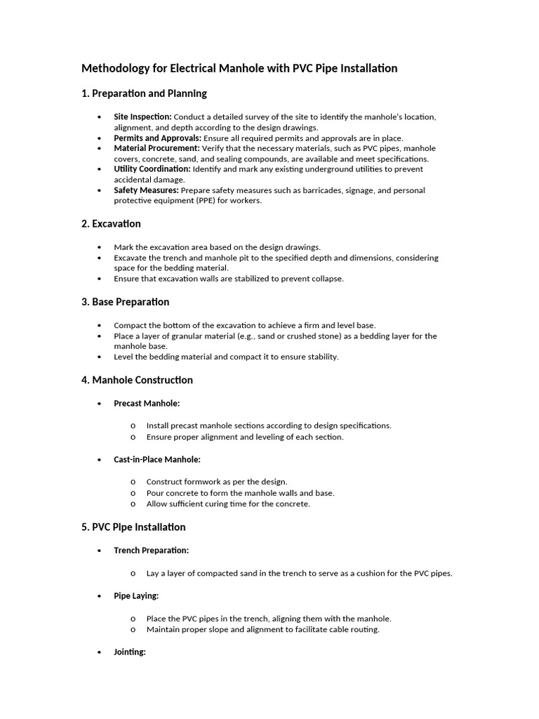 Methodology For Electrical Manhole With PVC Pipe I | PDF | Pipe (Fluid ...