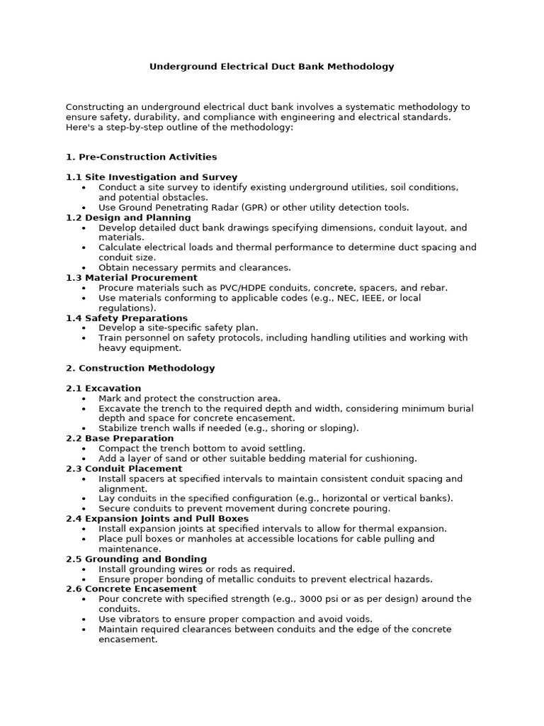 Underground Electrical Duct Bank Methodology | PDF | Concrete | Duct (Flow)