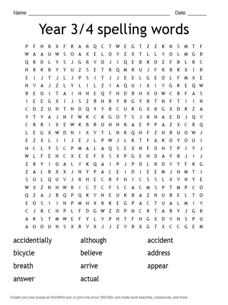 Year 34 Spelling Words 4473e 616370fe | PDF | Puzzles | Word Puzzles