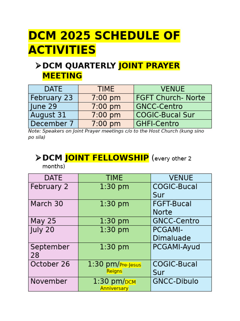 Schedule DCM 2025 | PDF