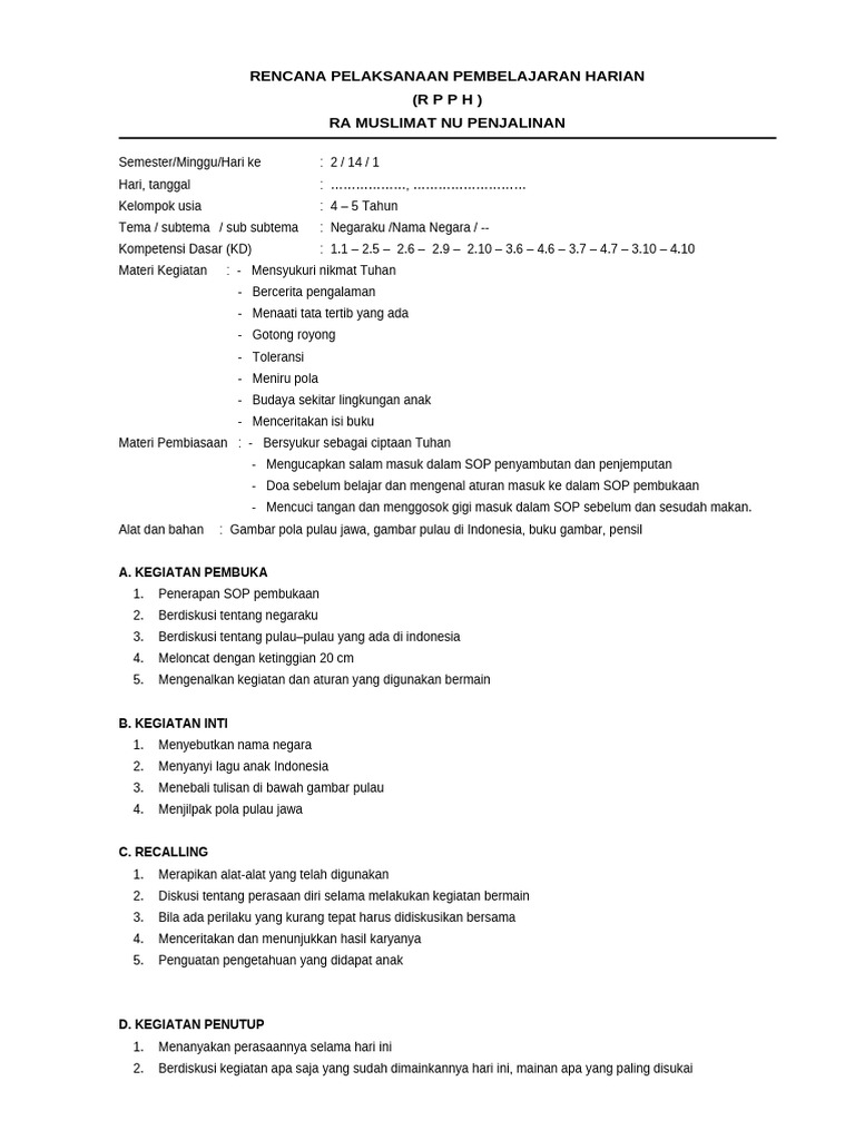 RPPH TK-A SMT2 Minggu - 14 - Negaraku, Dasar Negara, Bendera | PDF