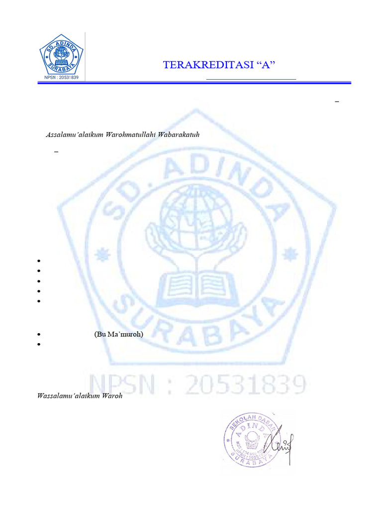 Pengambilan Rapor SD Adinda | PDF