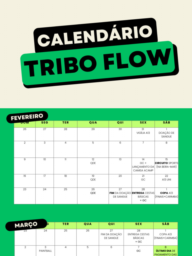 Calendário - TRIBO FLOW | PDF