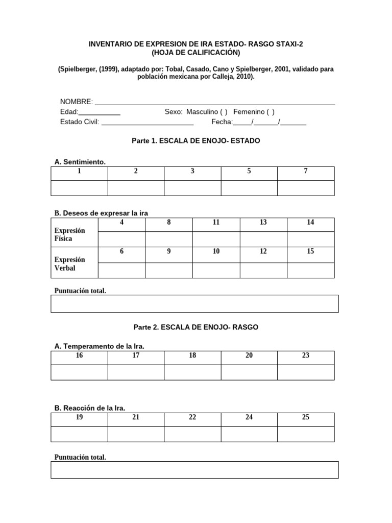 Staxi-2 Calificacion y Perfil | PDF