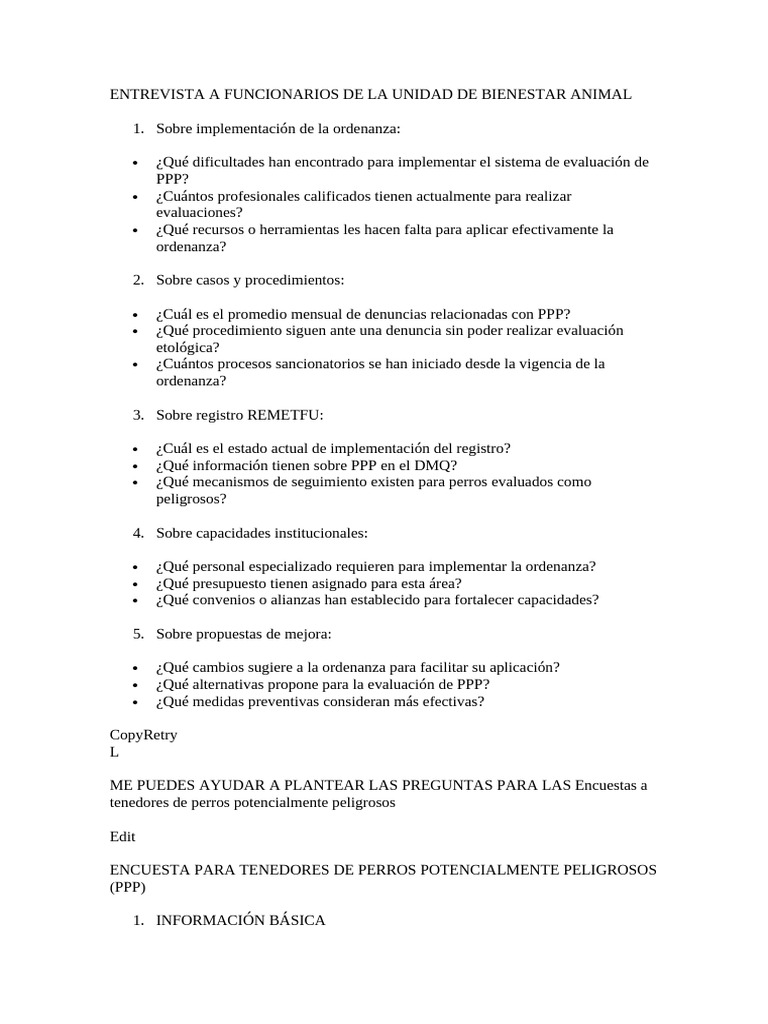 Entrevista A Funcionarios de La Unidad de Bienestar Animal | PDF ...