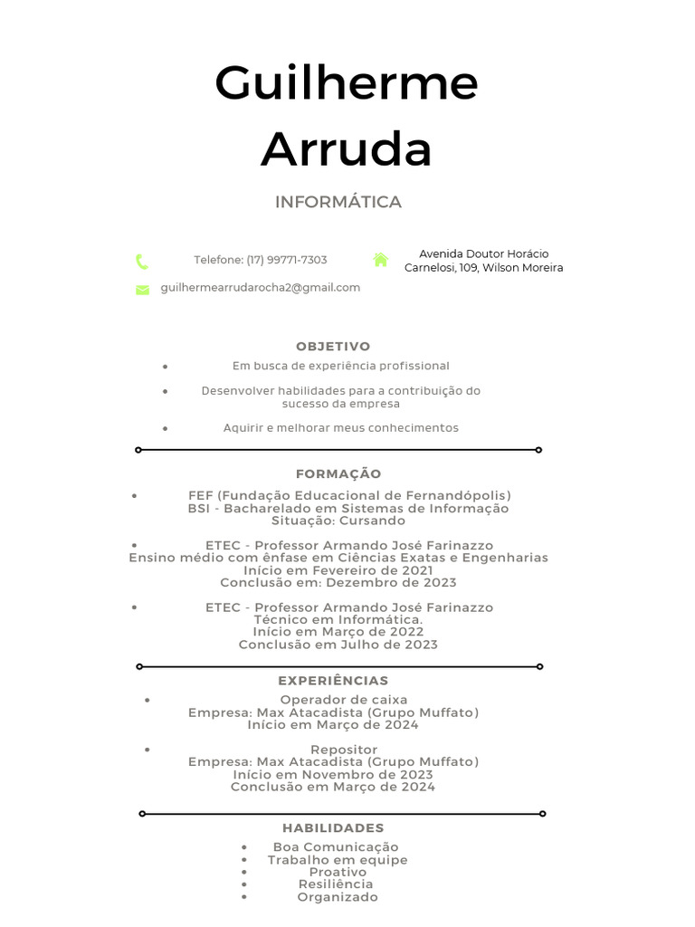 Curriculo - Guilherme Arruda | PDF