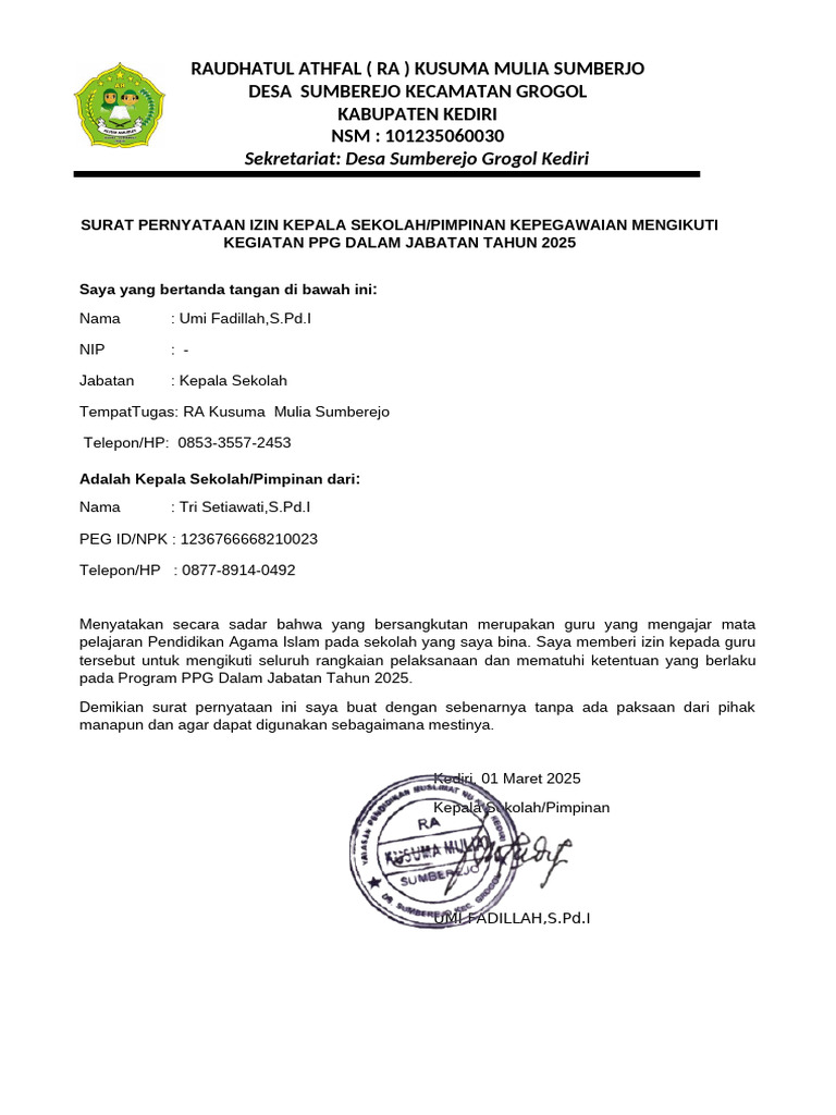Surat Izin Pimpinan PPG 2025 | PDF