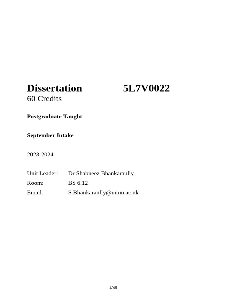 MSc Dissertation Guide by Dr. Bhankaraully | PDF | Thesis | Methodology