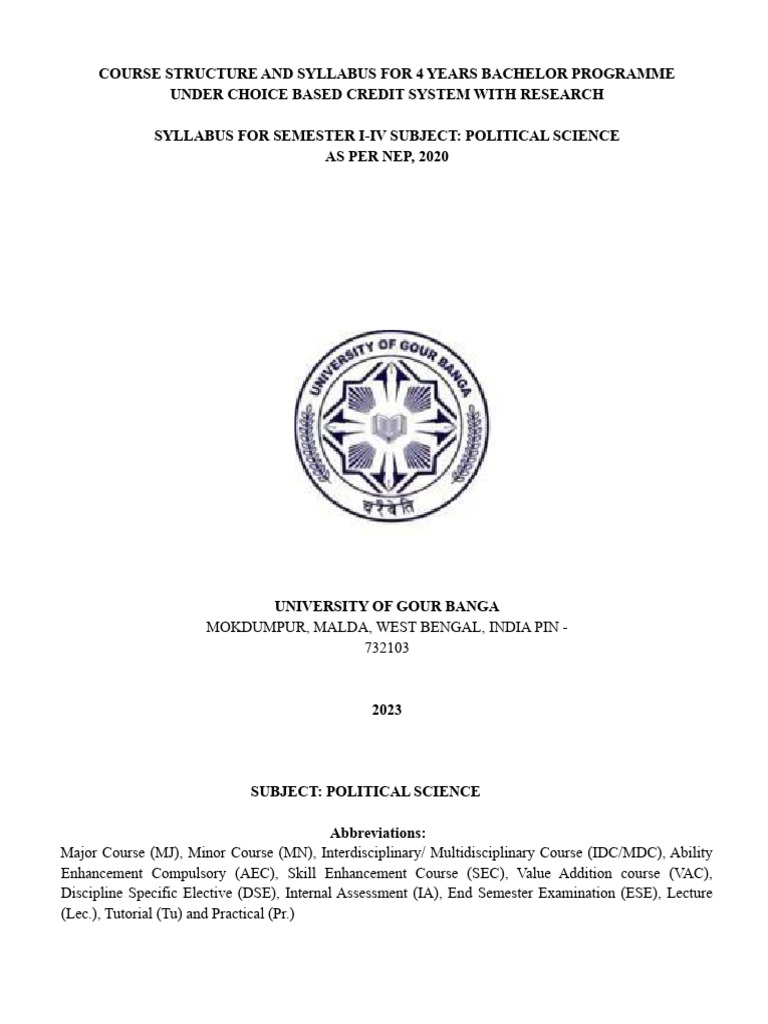 Syllabus Political Science NEP 2020 | PDF | Egalitarianism | Political ...