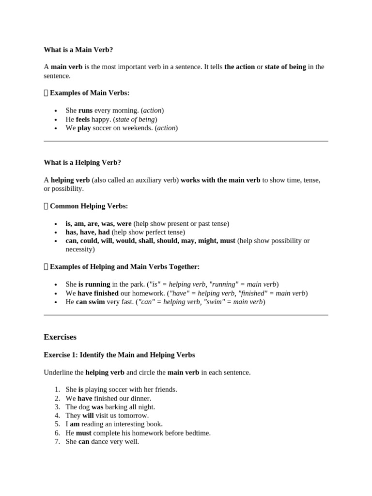 Understanding Main Verbs in Sentences | PDF