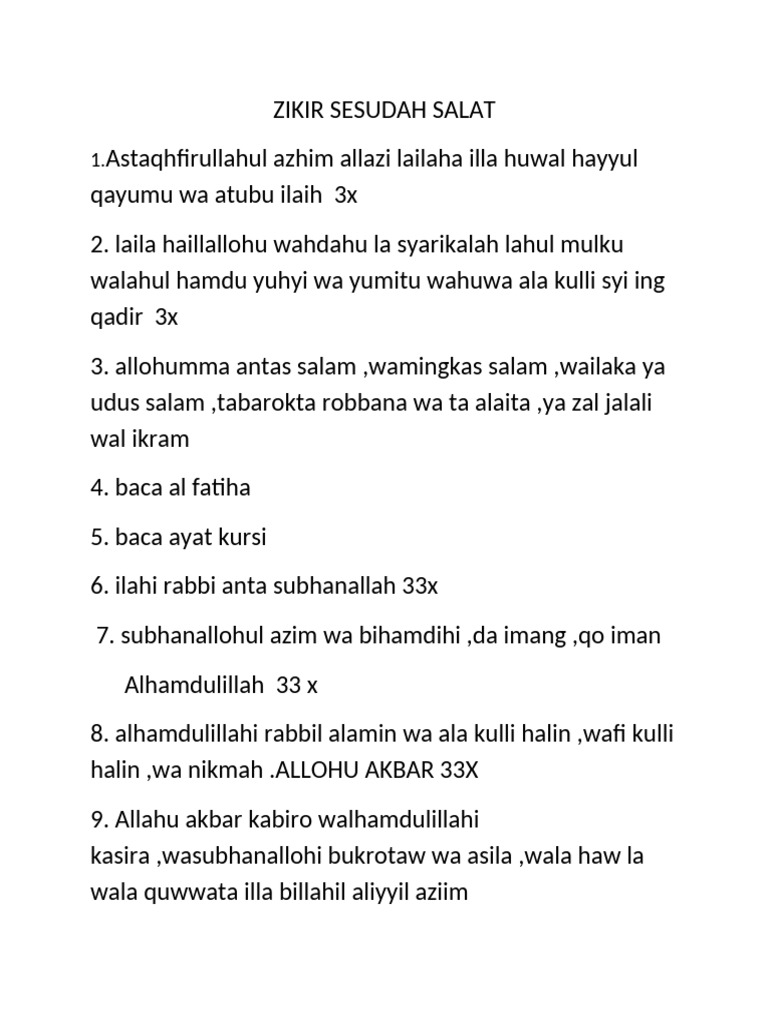 Zikir Sesudah Salat | PDF