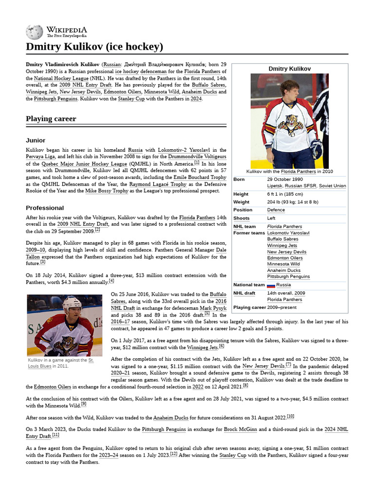 Dmitry_Kulikov_(ice_hockey) | PDF | Sports | National Hockey League Teams