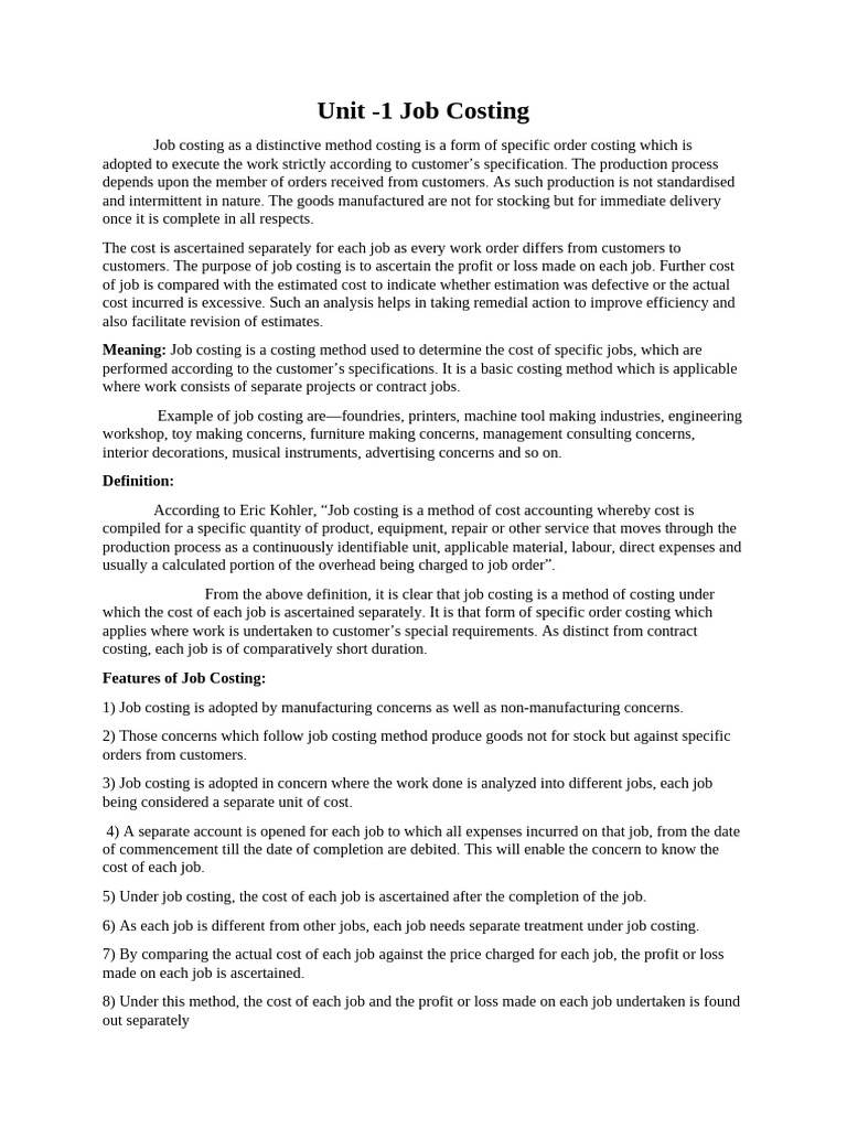 Job Costing Pdf Expense Profit Economics