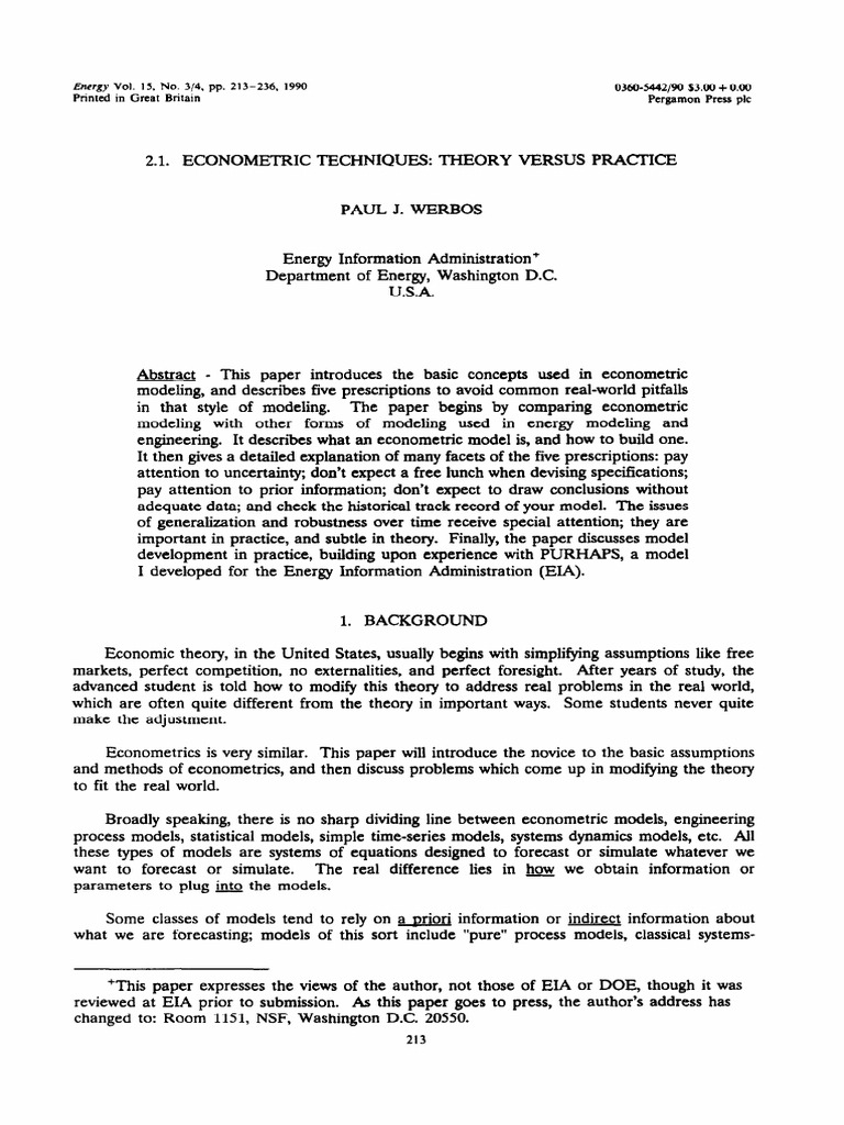1990_Econometric Techniques-Theory Versus Practice_by_Werbos | PDF | Regression Analysis ...
