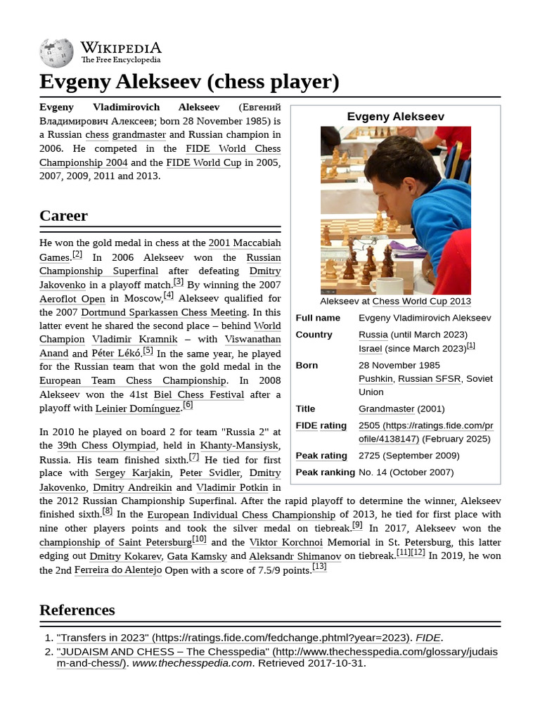 Evgeny Alekseev: Chess Grandmaster Profile | PDF | Chess Grandmasters ...