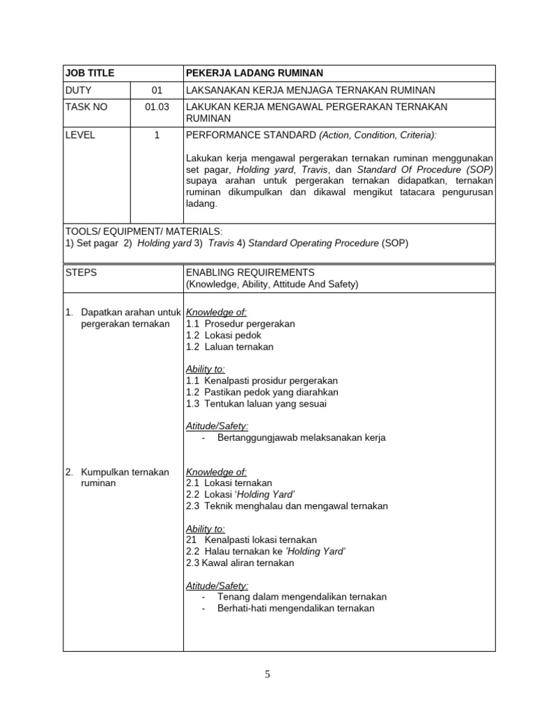 01.03 Task Profile Mengawal Pergerakan Ternakan Ruminan | PDF