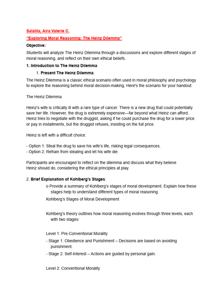 Analyzing Moral Reasoning: Heinz Dilemma | PDF | Morality | Social ...