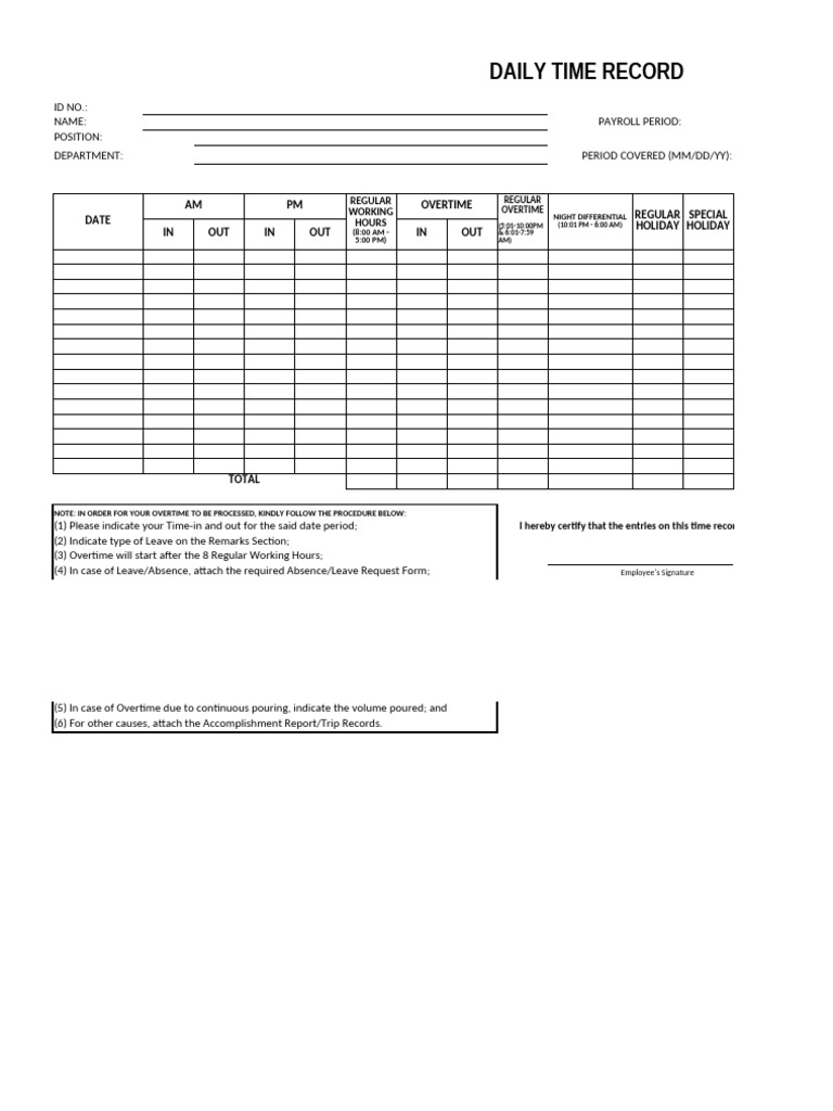 DAILY TIME RECORD | PDF | Business | Business Law