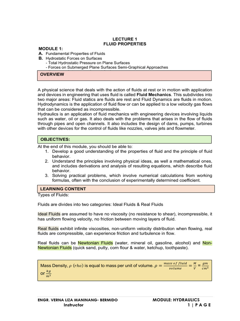 LEC-1-FLUID-PROPERTIES | PDF | Fluid Mechanics | Fluid Dynamics
