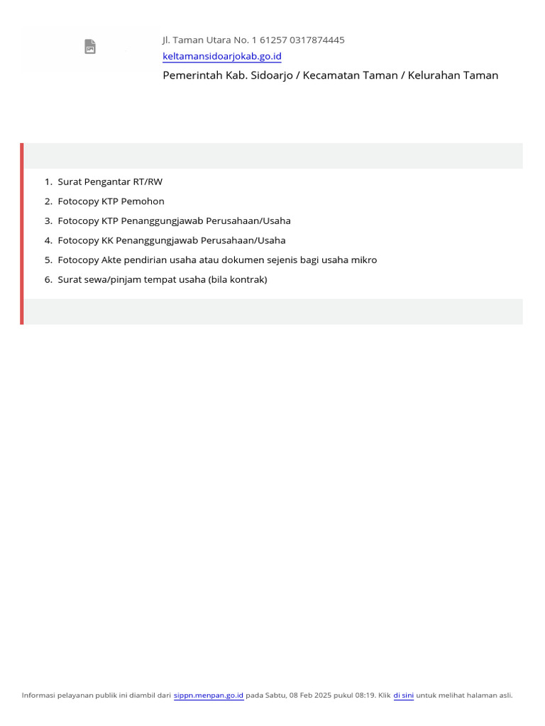 Unduh Standar Pelayanan - Surat Keterangan Domisili Usaha | PDF