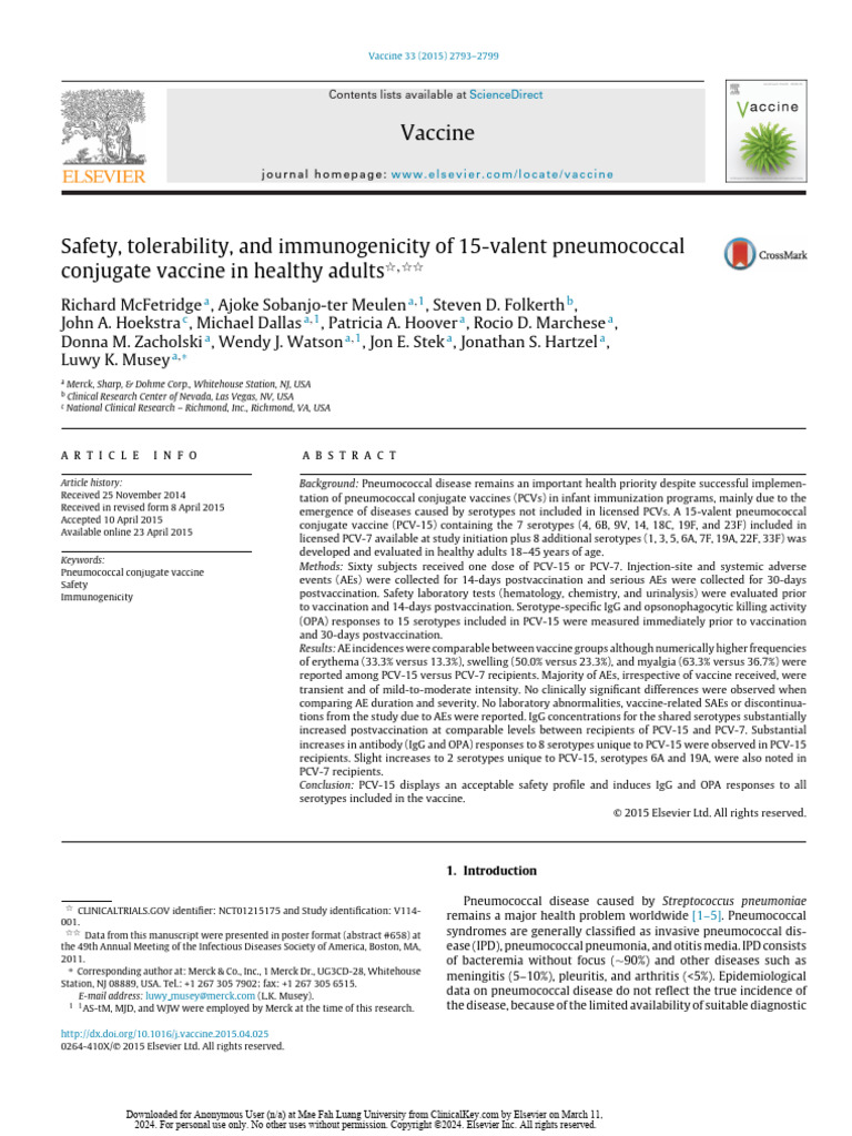Safety immunogenicity PCV15 Vaccine JOurnal | PDF | Public Health ...