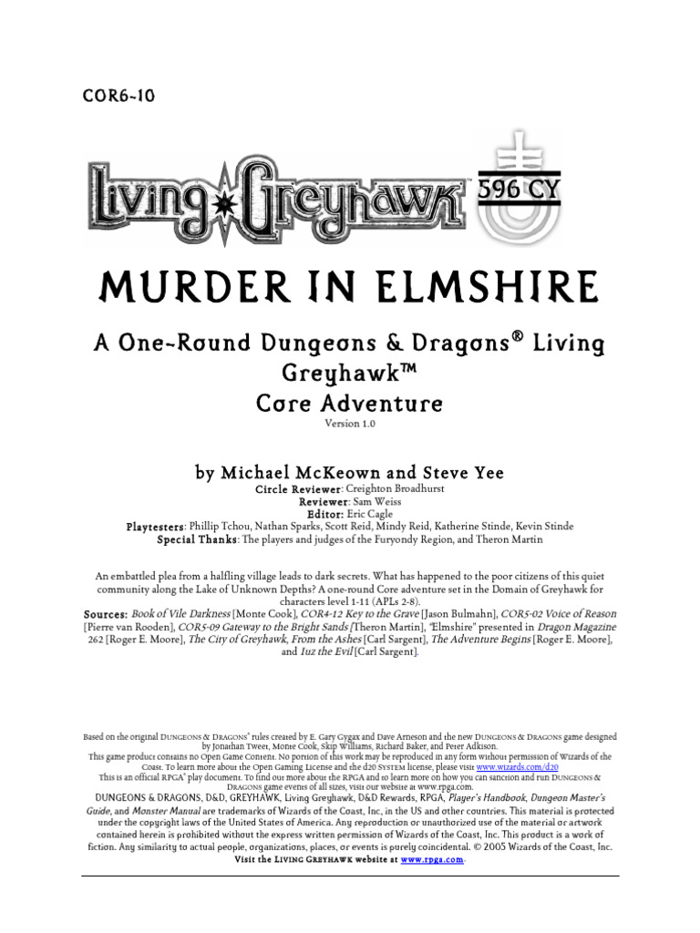 COR 6-10 Murder in Elmshire | PDF | Dungeons & Dragons | Tabletop Games