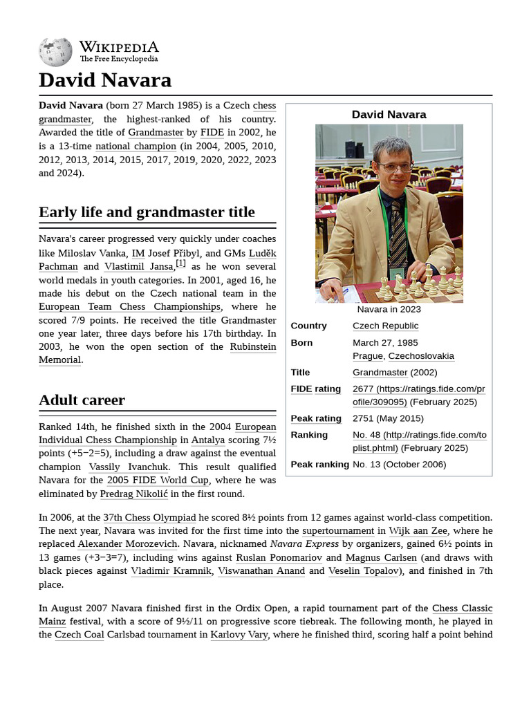David_Navara | PDF | Chess Grandmasters | Chess Players